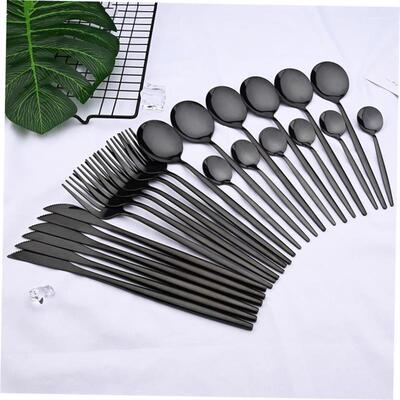 24pcs Black Western Dinnerware Set Stainless Steel Cutlery 1