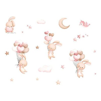 Cute Rabbit Balloon Wall Stickers for Girls Room Baby