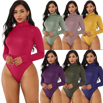 10Color Long Sleeve High Neck Jumpsuits Women Fit All-in-one