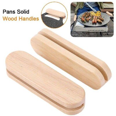 Solid Wood BBQ Pan Handle Anti Scald 2Pcs Pan Insulated
