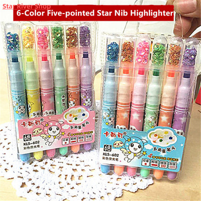 6Pcs/Set Creativity Colored Pentagram Highlighter Pen For St