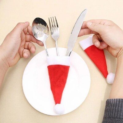 Christmas Tableware Bag Holder Hat Fork Knife Cutlery Bag