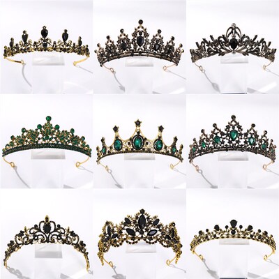 Vintage Baroque Black Color Queen Tiaras Crown Diadem Crysta