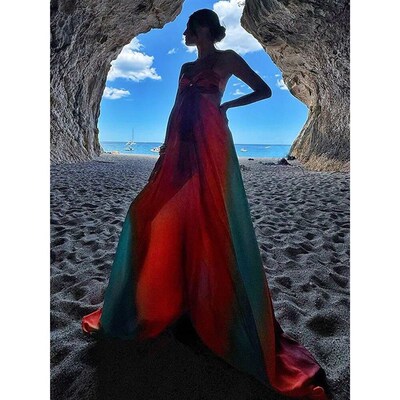 Summer New Colorful Print Beach Dress For Women Sexy Hollow