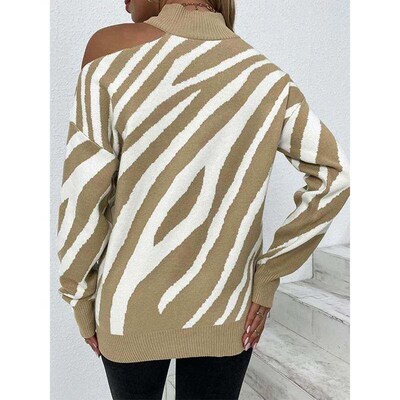 Striped Knitted Sweater Women Pullover ops Long Sleeve Turtl