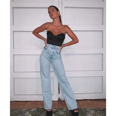 Floor-mopping Rough-edged Denim Trousers High-waist Floor-to