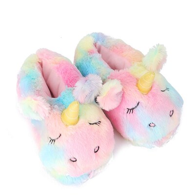 Womens Winter Cotton Shoes Cute Cartoon Unicorn Slippers Ca