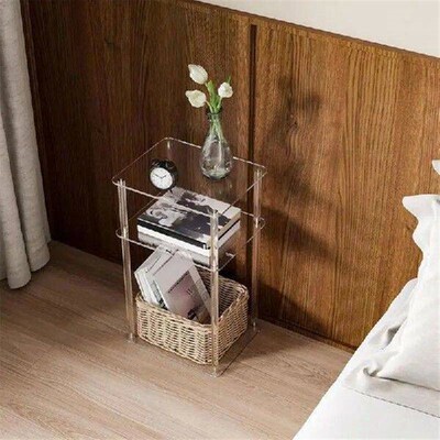 Small Acrylic Nightstand 3 Tier Narrow Side Table Slim