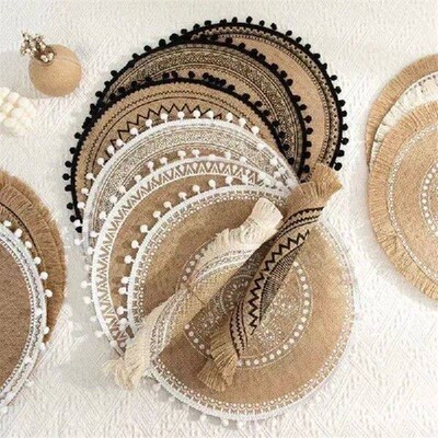 38x38cm Round Embroidery Table Placemat Nordic Style