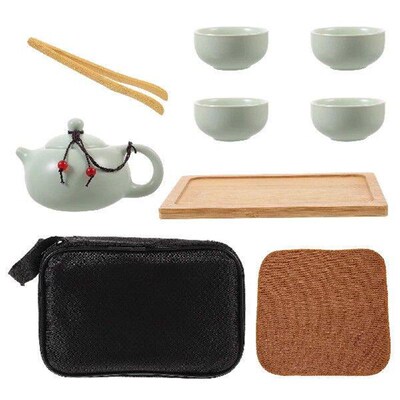 Portable Tea Ceramic Travel Kit Teacups Teapot Tray Clip