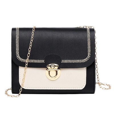 Stitching Women Summer Shoulder Crossbody Bag Chain PU Leath