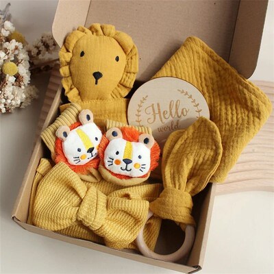 Baby Cotton Comforter Blanket Bibs Socks Headband 6Pcs Set G