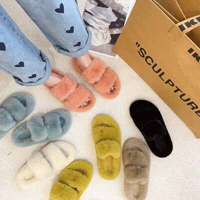 2025 Outerwear Womens Fluffy Shoes One-word Double With Wom