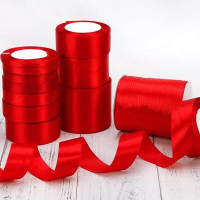 Large red satin ribbon, handcrafted wedding red silk ribbon,
