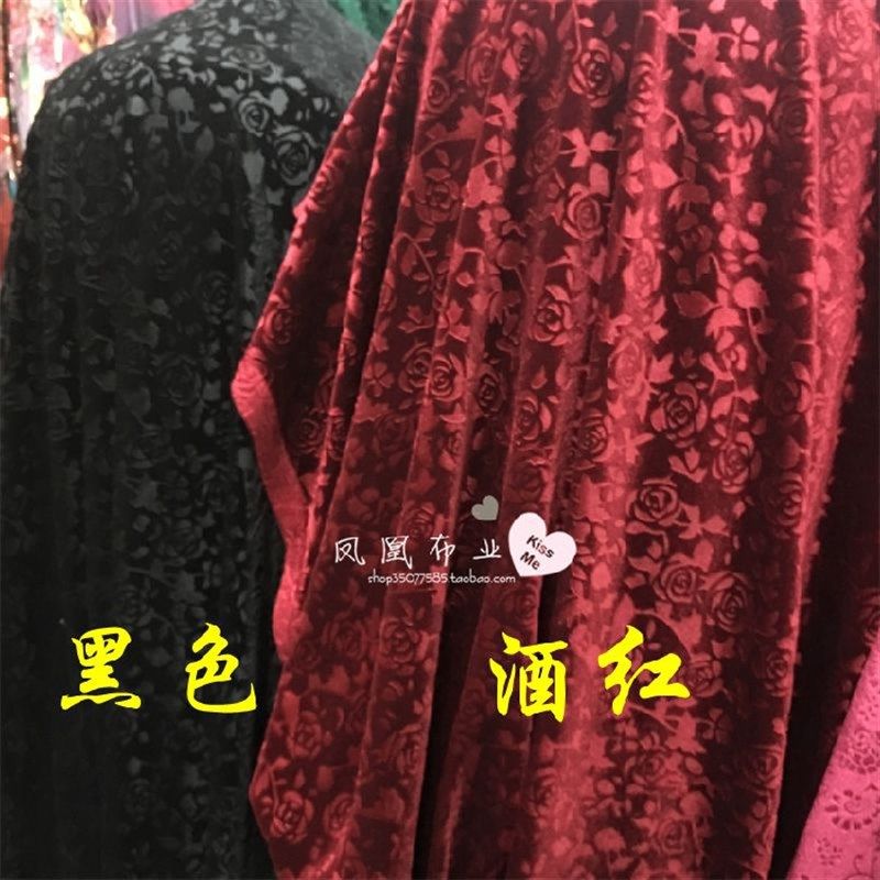 压花技艺金丝绒花朵绒布料 纯色金边金丝绒四面弹力雕花处理布料