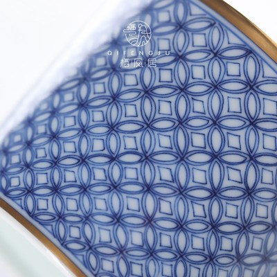 栖凤居青花手绘钱币纹描金茶杯75ml喝茶用品茗杯陶瓷小茶杯单杯