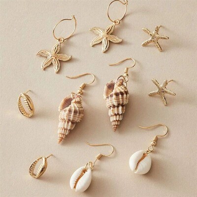 5 On Starfish Conch Summer Design Earring Set 4 Pairs Turtle