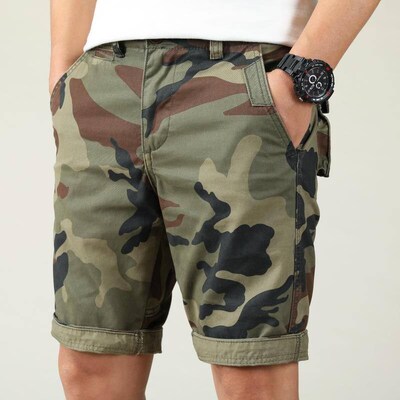 New Summer Mens Camouflage Five-point Workwear Pants Vintag
