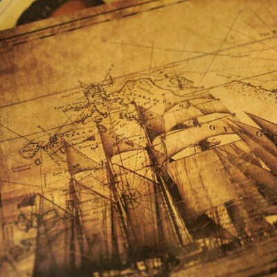 Ancient sailing ship nautical line kraft poster retro bar ca