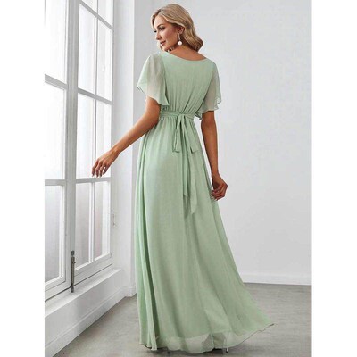 Elegant Evening dresses Long A LINE Short Sleeve V-Neck Chif