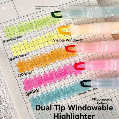 5 Colors/Set Double Unique Window Tip Highlighter Pen Double
