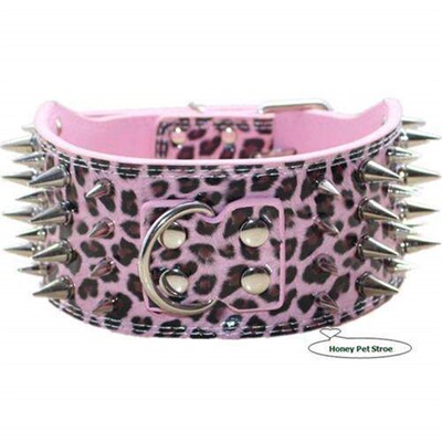 Wide Spikes Studded Leather Pet Dog Collar for Large Breeds