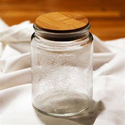 Retro Begonia Pattern Glass Sealed Jar Storage Jar Embossed