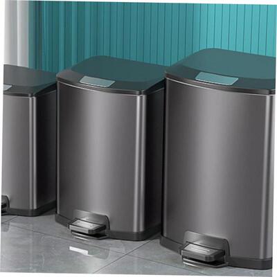 Rectangle Metal Lidded Step Trash Can, Compact Garbage Bin.