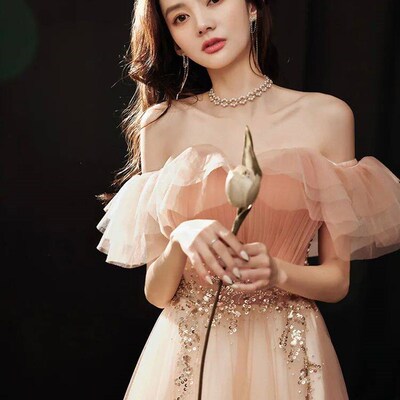 New sweat pink long lady girl women princess banquet bridesm