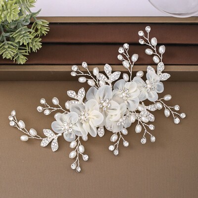 Flower Rhinestone Pearl Hair Clip Comb Headband Women Weddin