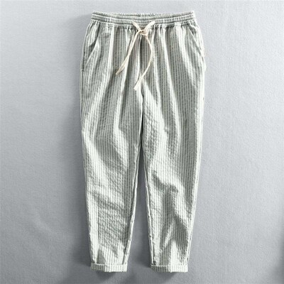 Spring New Mens Striped Ankle-length Pants Casual Loose Tet
