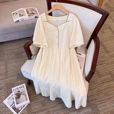 Plus Size Womens Loose Dress Chubby Girl Slim Mid-length Sk