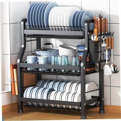 Large 3-Tier Dish Drying Rack Dish Drainer Utensil Holder