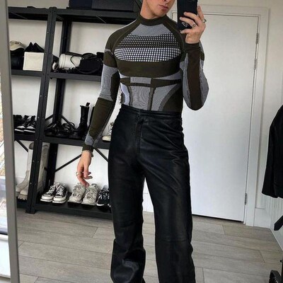 Skinny turtleneck knitted T-shirt slim bottoming shirt T恤男