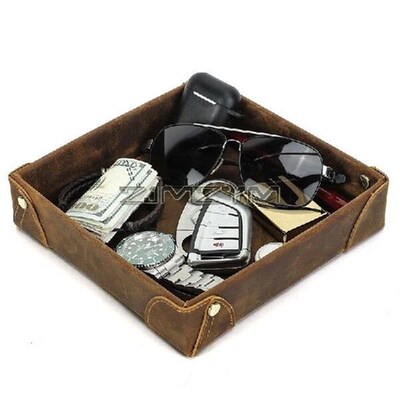 Valet Tray Desk Organizer, Leather Catchall Tray Bedside