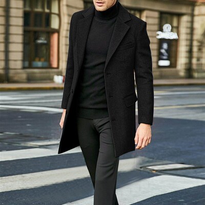 Woolen mens coat, thickened single girl windbreaker