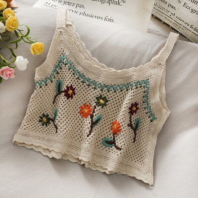 woman tanke vintage embroidery crop  camis for women floral