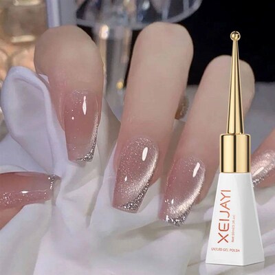 1pc 10ml Silk Nude Crystal Cat Eye Gel Polish Magnetic Nail