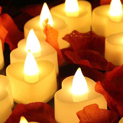 6Pcs Flameless Electronic Heart Shape LED Candle Tea Lamp Fo