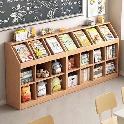 Solid wood bookshelf storage rack floor standing low cabinet