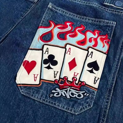 E-commerce Sreet Jeans Hip Hop Poker Graphic Printed Loose J