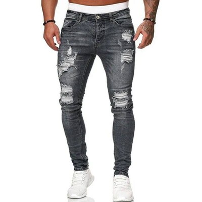 Fashion Sreet Style Ripped Skinny Jeans Men Vintage wash Sol