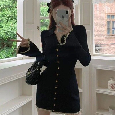 Deeptown Coquette Black Mini Cabaret Dress Women Korean Styl