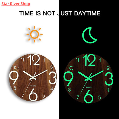 12 Inch Luminous Wall Clock Silent for Kitchen Living Room