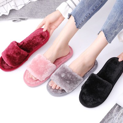 Opened Mao Womens Indoor Home Wood Floor Warm Cotton Slippe