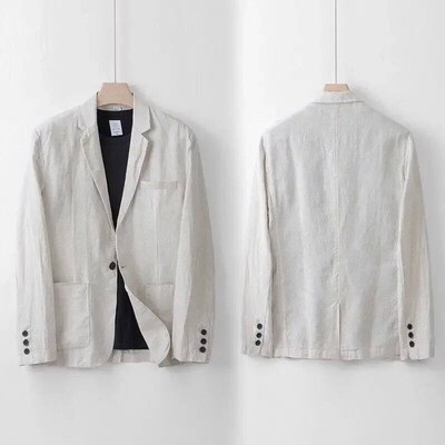 Summer Cotton Linen Blazers Pants Suit Mens Summer Loose Ca
