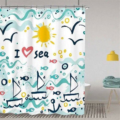 Cartoon Kids Sea Shower Curtain Nautical Ocean Fish Cute