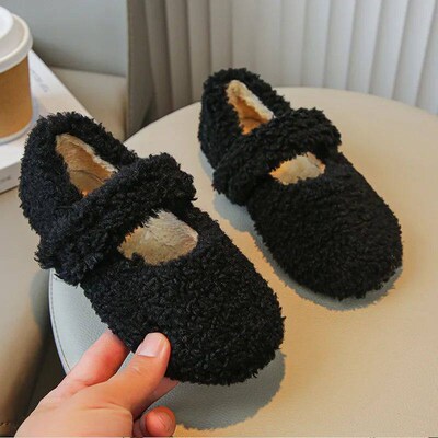Cute Round Toe Lambswool Ballet Flats For Kid Girl Winter Wa