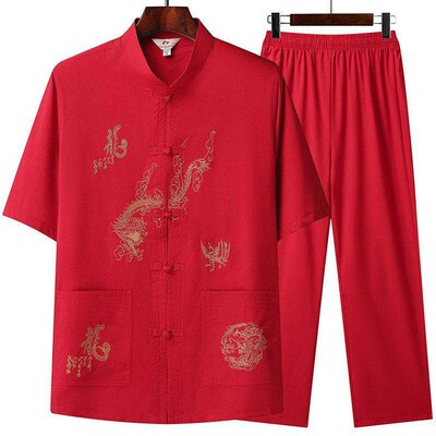 Middle-aged and Elderly Tang Suit Mens Summer Short-sleeved