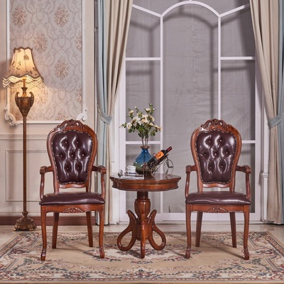 实木洽谈桌椅欧式阳台休闲桌椅三件扶手椅客厅卧室茶几椅子